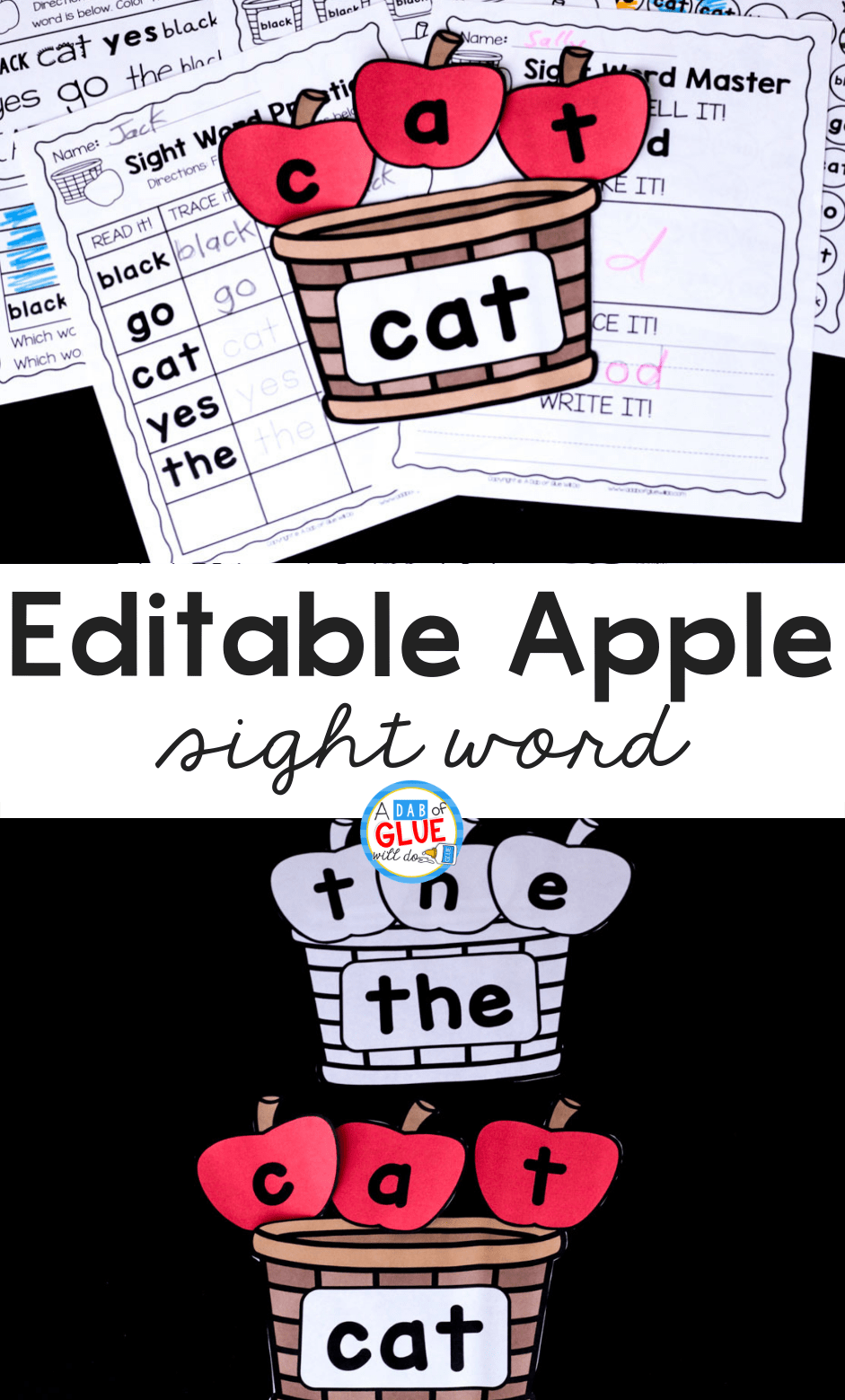 Apple Editable Sight Word Activity - A Dab of Glue Will Do