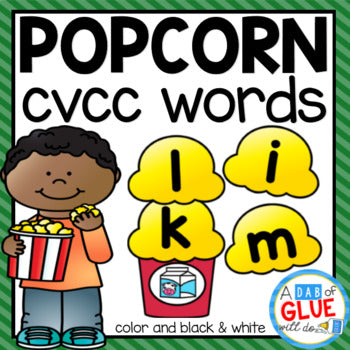 Popcorn CVCC Word Building Activity - A Dab of Glue Will Do