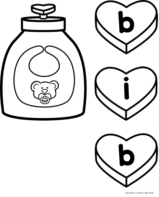 Valentine's Day CVC Word Building Activity - A Dab of Glue Will Do