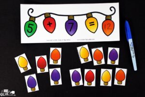 Christmas Lights Addition Printable Math Worksheets - A Dab of Glue Will do