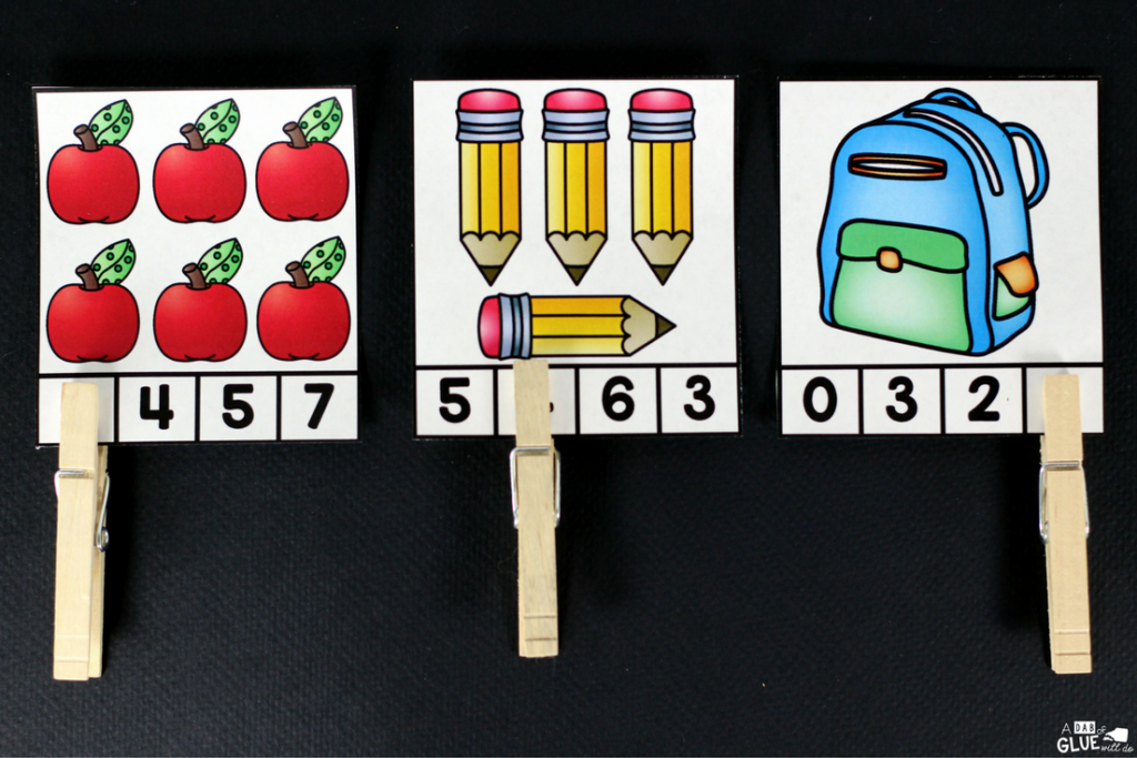 School Supply Clip Cards Printable