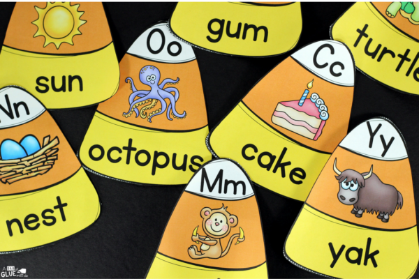 Candy Corn Initial Sound Puzzles - A Dab of Glue Will Do
