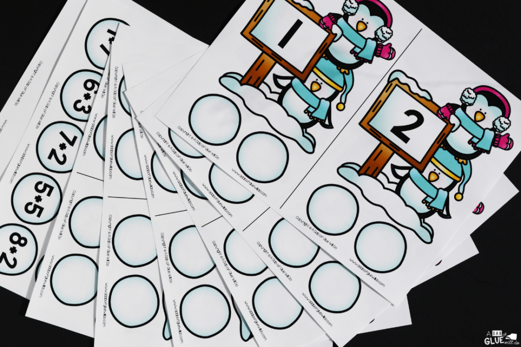 Snowball Addition Mats - A Dab of Glue Will Do