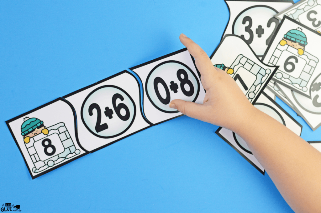 Snowball Addition Puzzles - A Dab of Glue Will Do