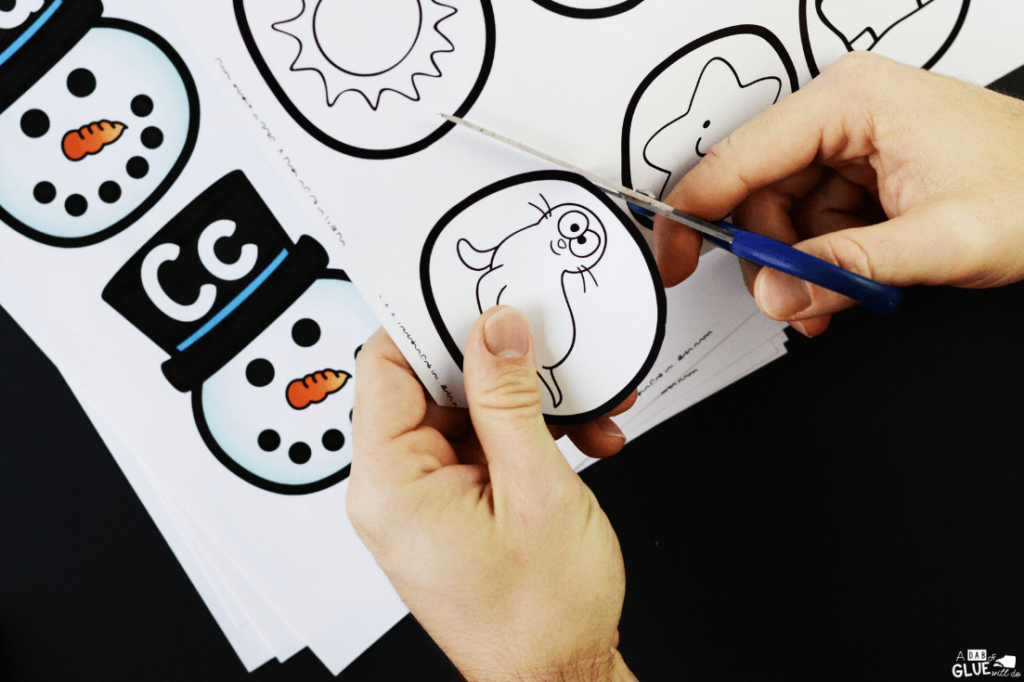 Snowman Ending Sound Match-Up - A Dab of Glue Will Do