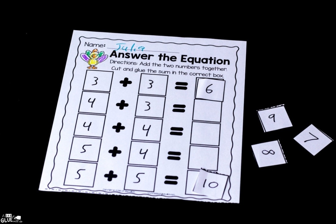 Turkey Editable Addition and Subtraction - A Dab of Glue Will Do