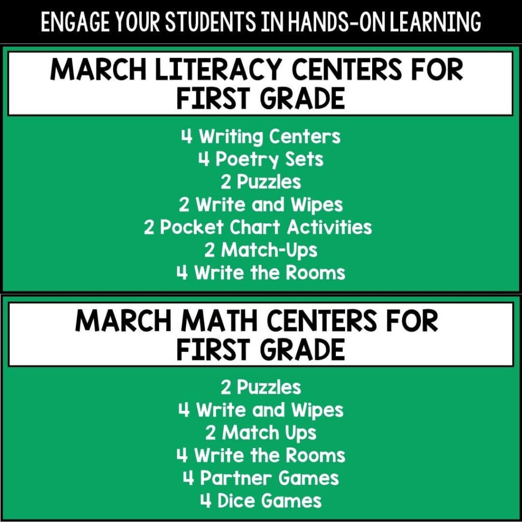 March Math and Literacy Centers for First Grade - A Dab of Glue Will Do