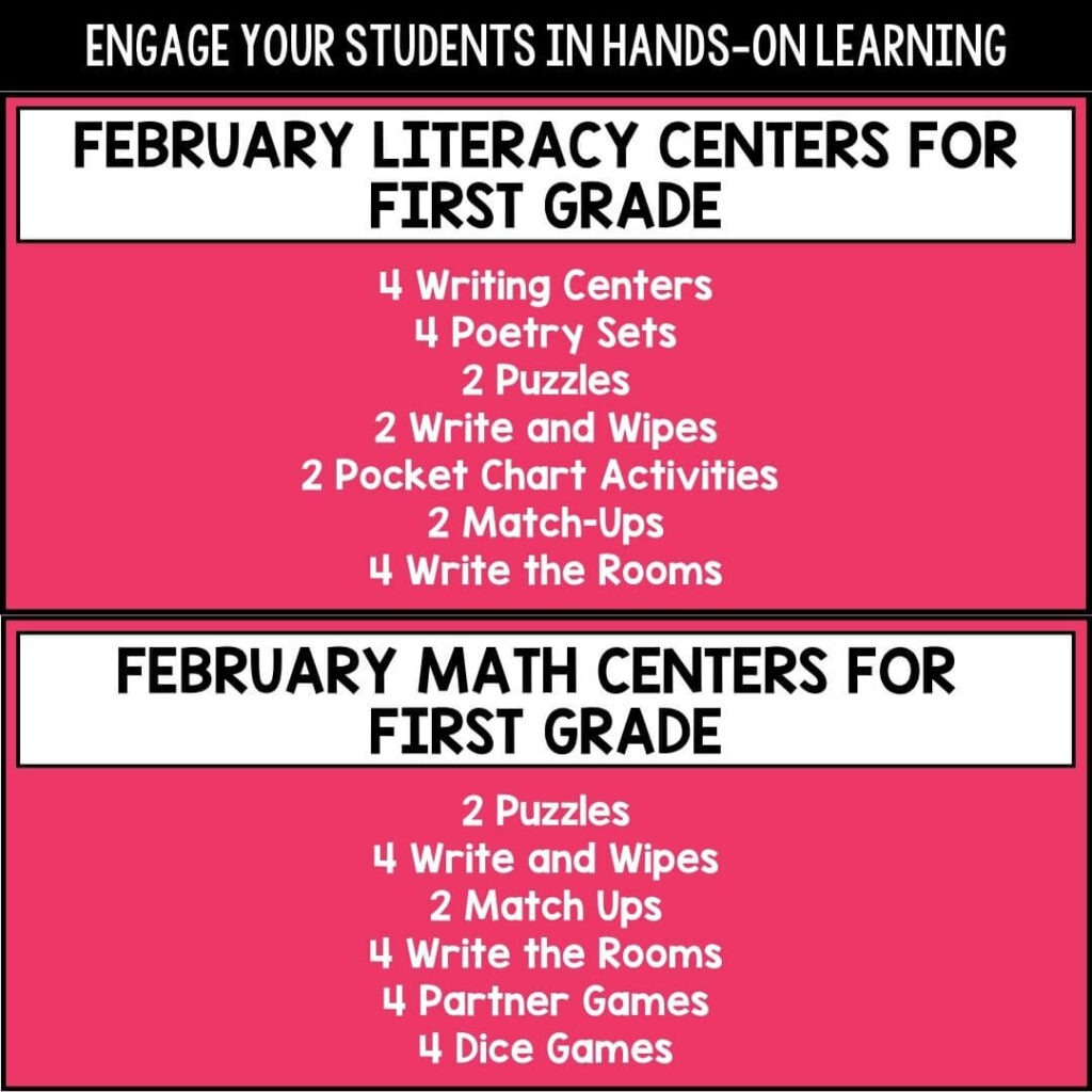 February Math and Literacy Centers for First Grade - A Dab of Glue Will Do