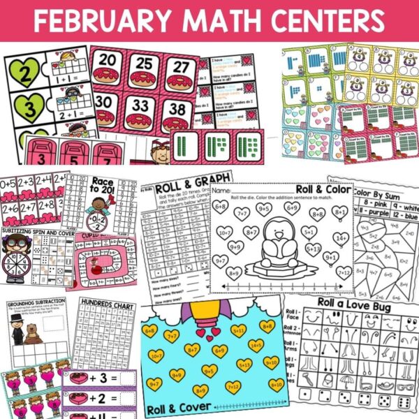 February Math and Literacy Centers for Kindergarten - A Dab of Glue Will Do