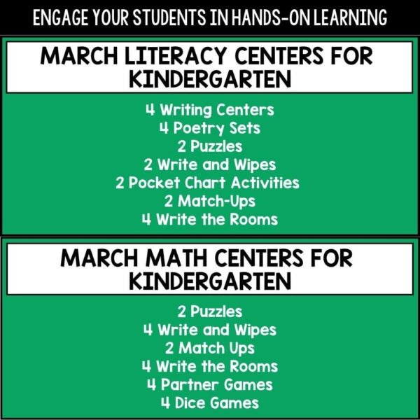 March Math and Literacy Centers for Kindergarten - A Dab of Glue Will Do