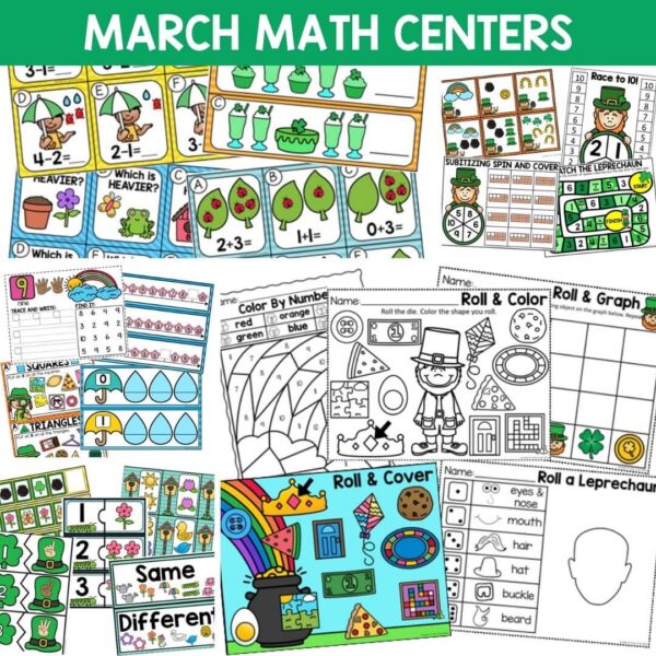 March Math and Literacy Centers for Pre-K - A Dab of Glue Will Do