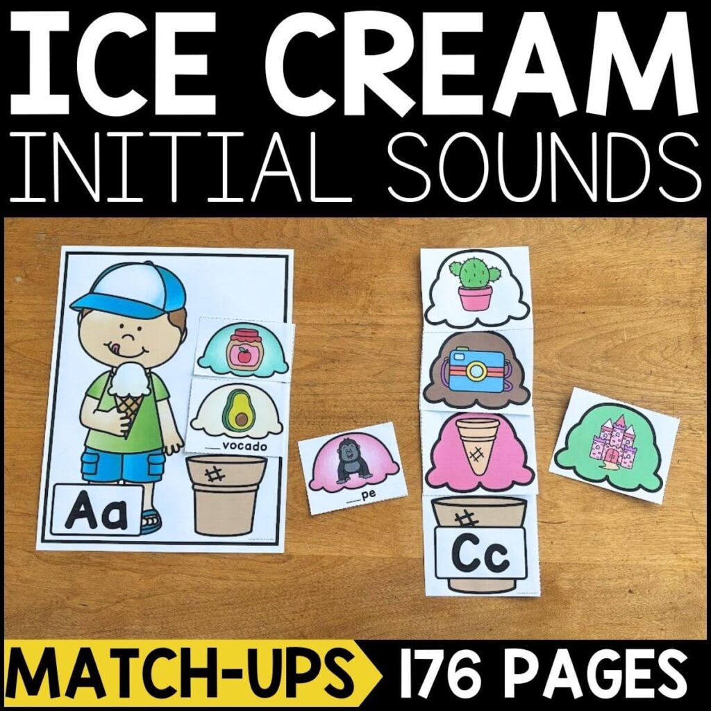 Ice Cream Initial Sound Match-Up - A Dab of Glue Will Do