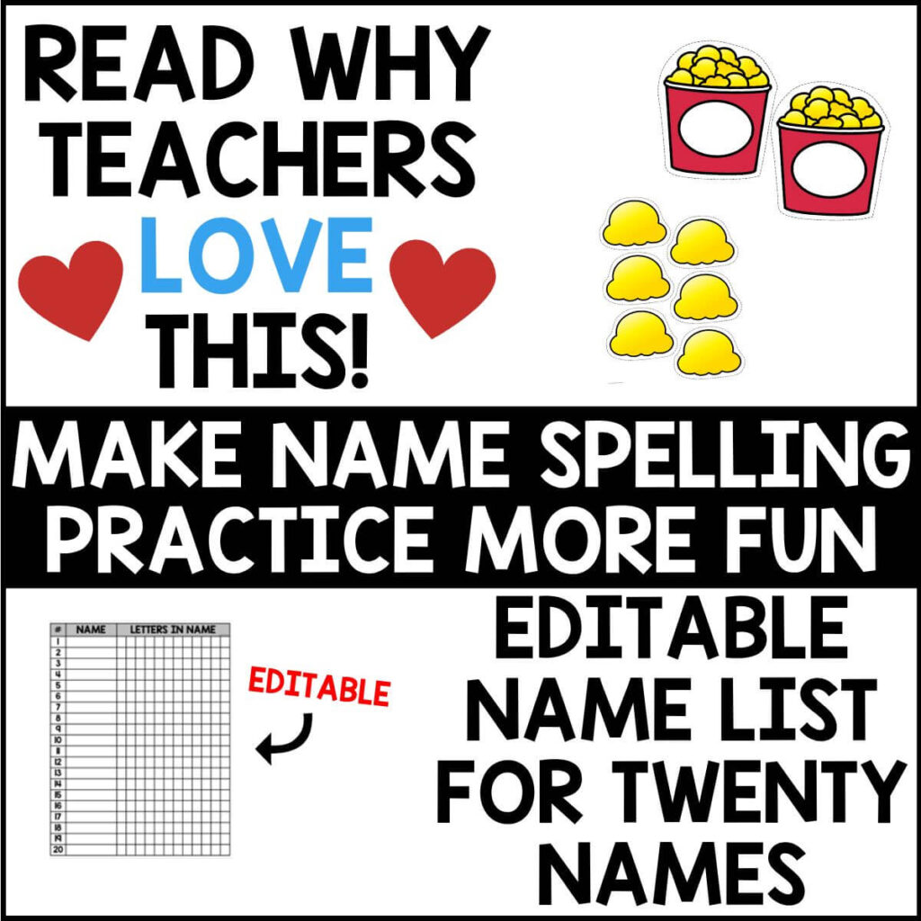 Popcorn Editable Name Activity - A Dab of Glue Will Do