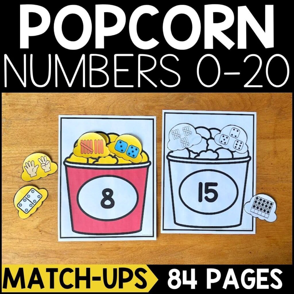 Popcorn Number Match-Up - A Dab of Glue Will Do