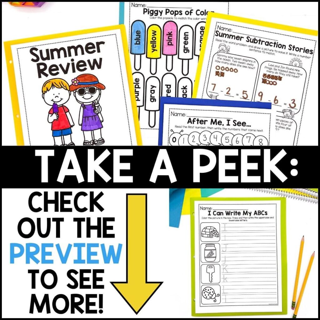 Kindergarten Summer Review - A Dab of Glue Will Do