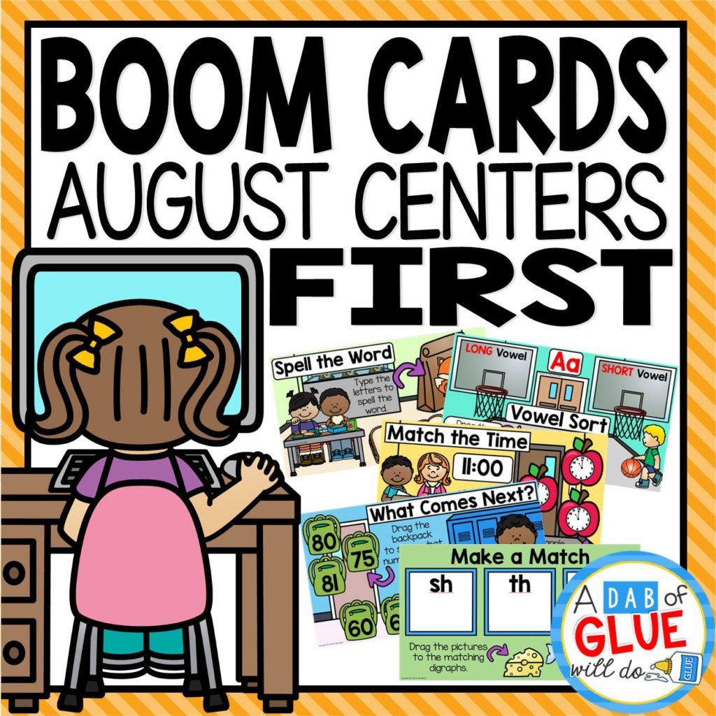 August and Back to School Boom Card Activities for First Grade - A Dab ...