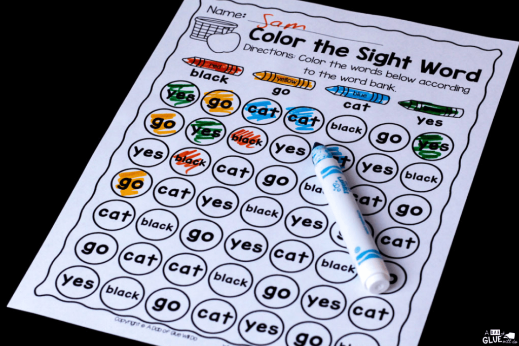 Apple Editable Sight Word Activity - A Dab of Glue Will Do