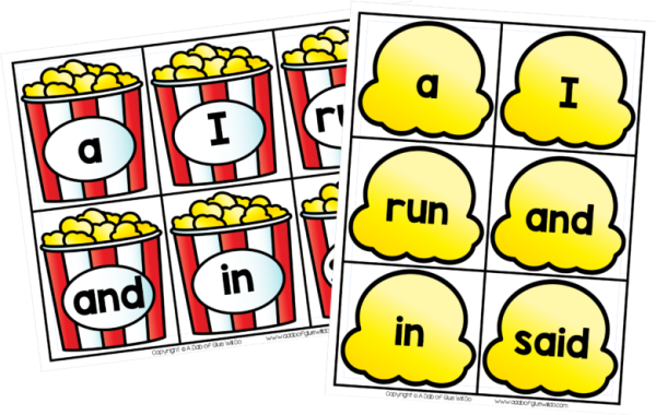 Popcorn Sight Word Match - A Dab of Glue Will Do