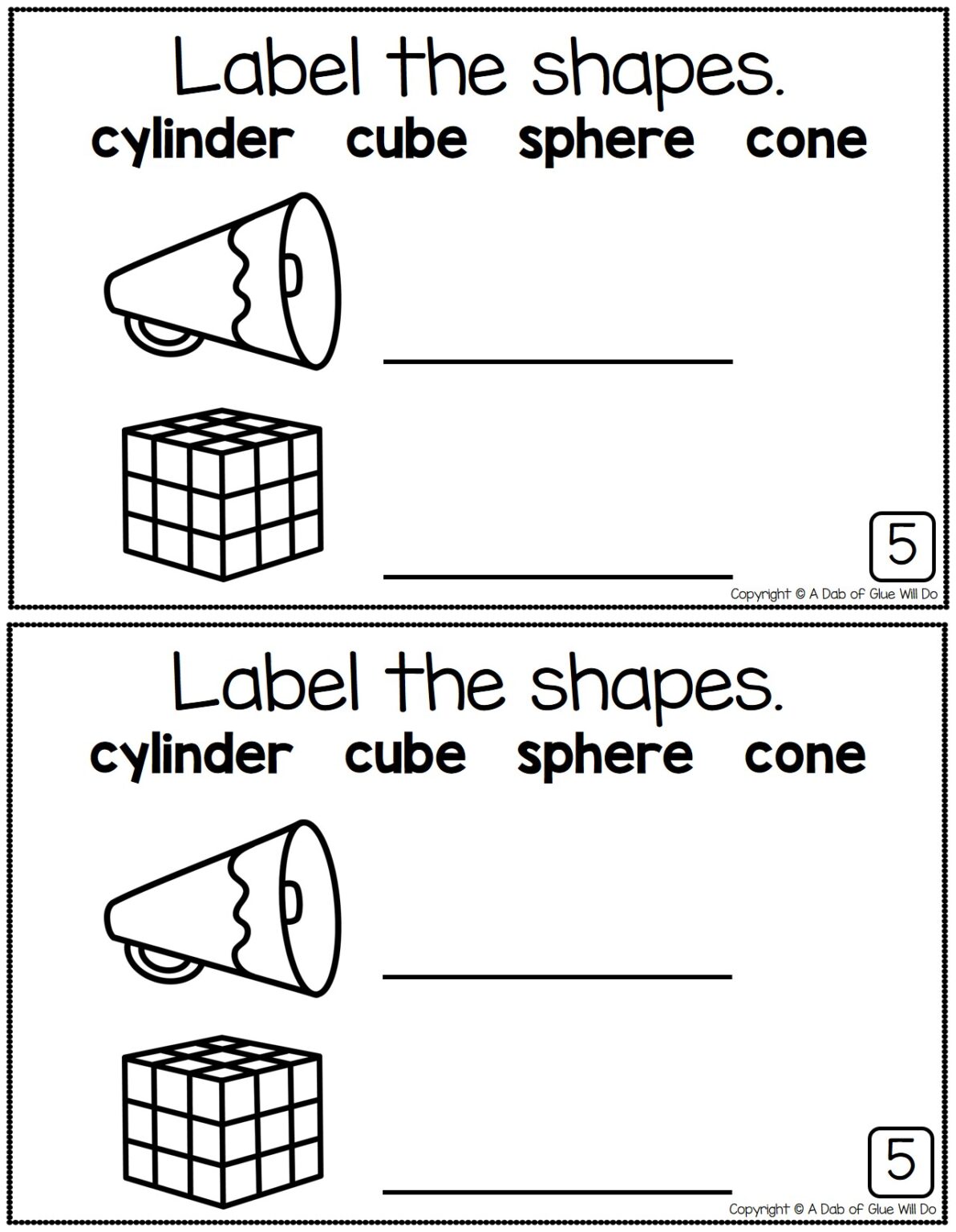 3D and 2D Shapes Math Review Journal for Kindergarten - A Dab of Glue ...