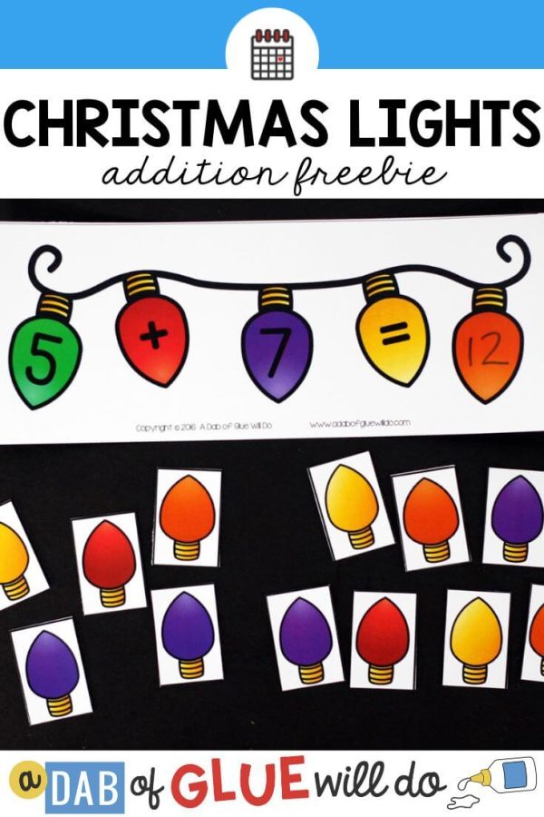 Christmas Lights Addition Printable Math Worksheets - A Dab of Glue Will do