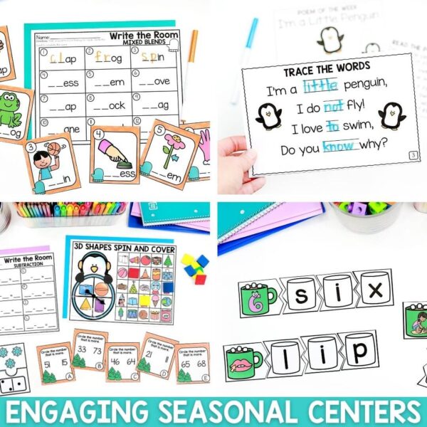January Math and Literacy Centers for Kindergarten - A Dab of Glue Will Do