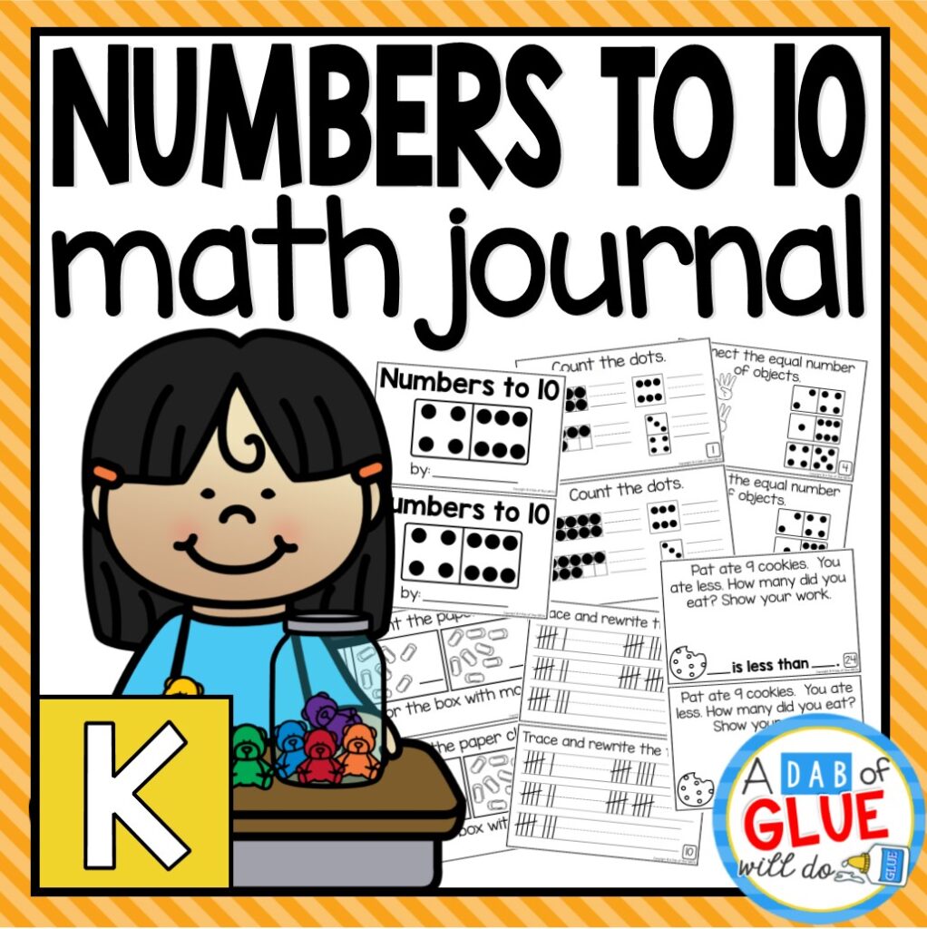 Numbers to Ten Math Review Journal for Kindergarten - A Dab of Glue Will Do