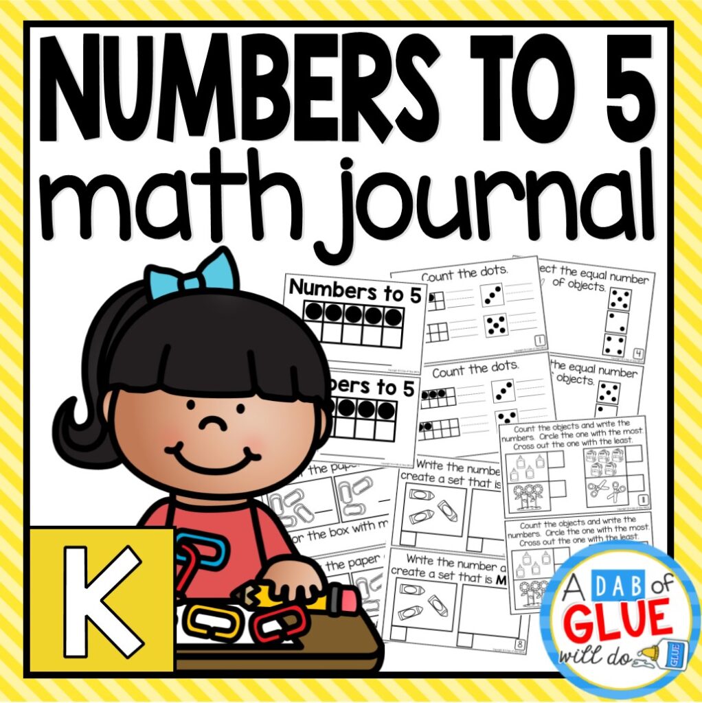 Numbers to Five Math Review Journal for Kindergarten - A Dab of Glue ...
