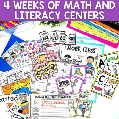 August Monthly Math and Literacy Centers for 1st Grade - A Dab of Glue ...