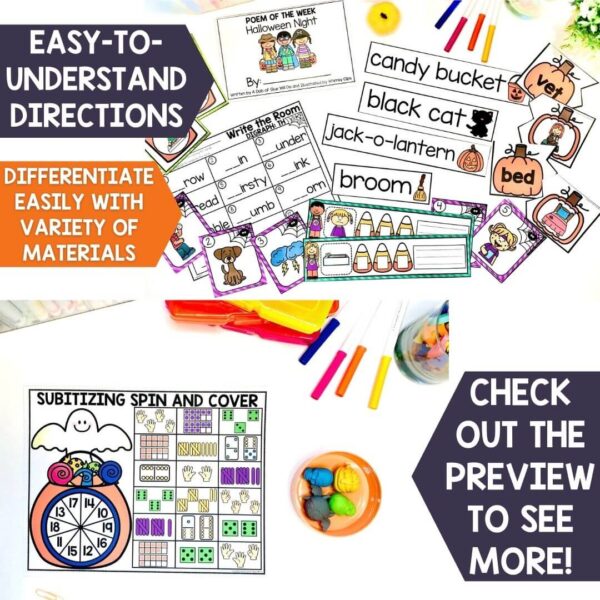 October Monthly Math and Literacy Centers for First Grade - A Dab of ...