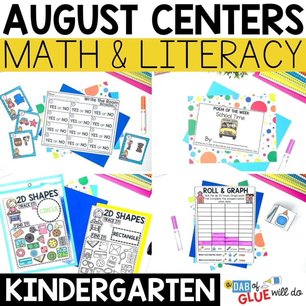 August Monthly Math and Literacy Centers for Kindergarten - A Dab of ...