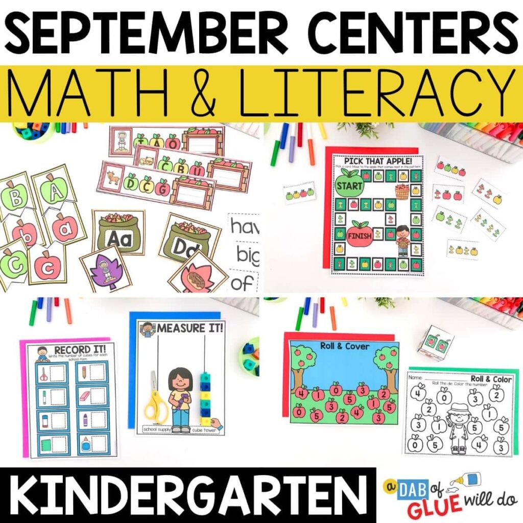 September Monthly Math and Literacy Centers for Kindergarten - A Dab of ...