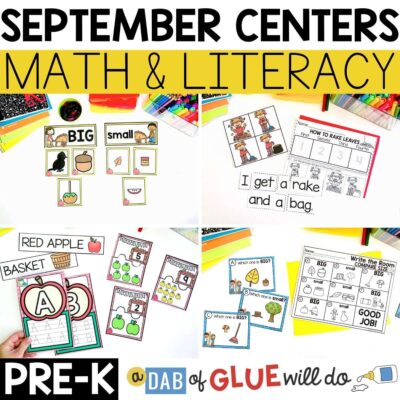 September Monthly Math and Literacy Centers for PreK - A Dab of Glue ...