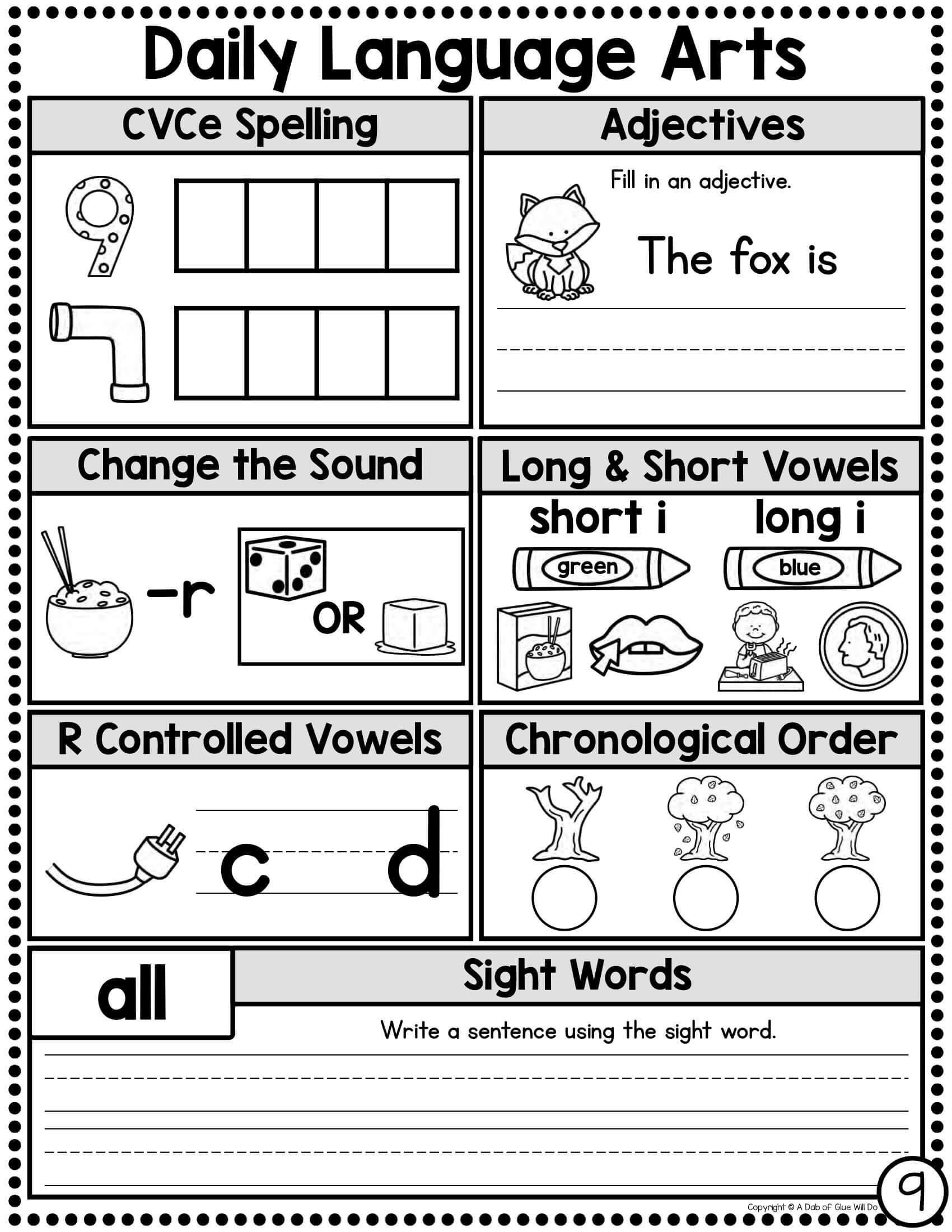 October Daily Literacy Review Journal for First Grade - A Dab of Glue ...
