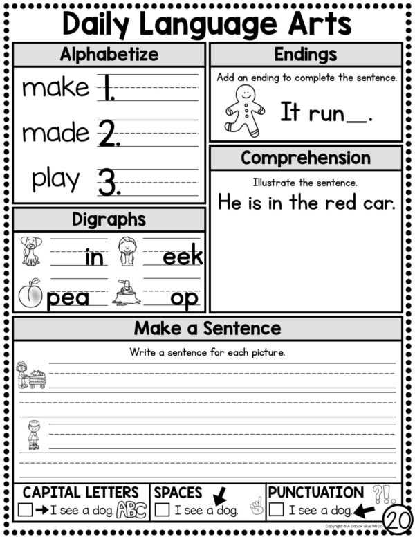 November Daily Literacy Review Journal for First Grade - A Dab of Glue ...