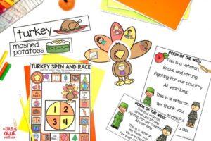 November Math and Literacy Centers for Kindergarten