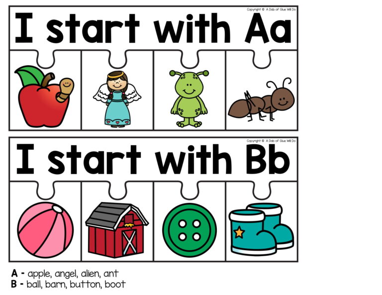 Alphabet Beginning Sound Puzzles - A Dab of Glue Will Do
