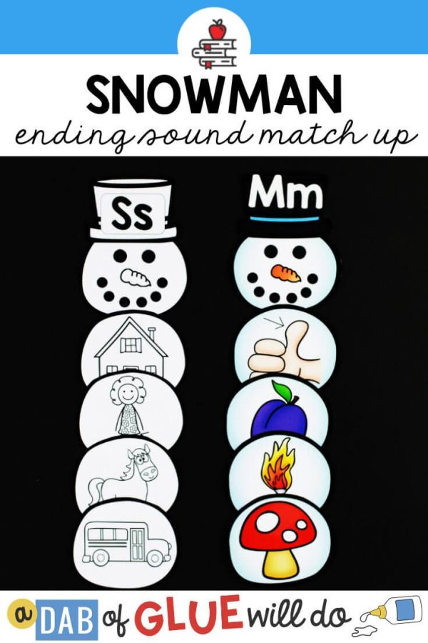 Snowman Ending Sound Match-Up - A Dab of Glue Will Do