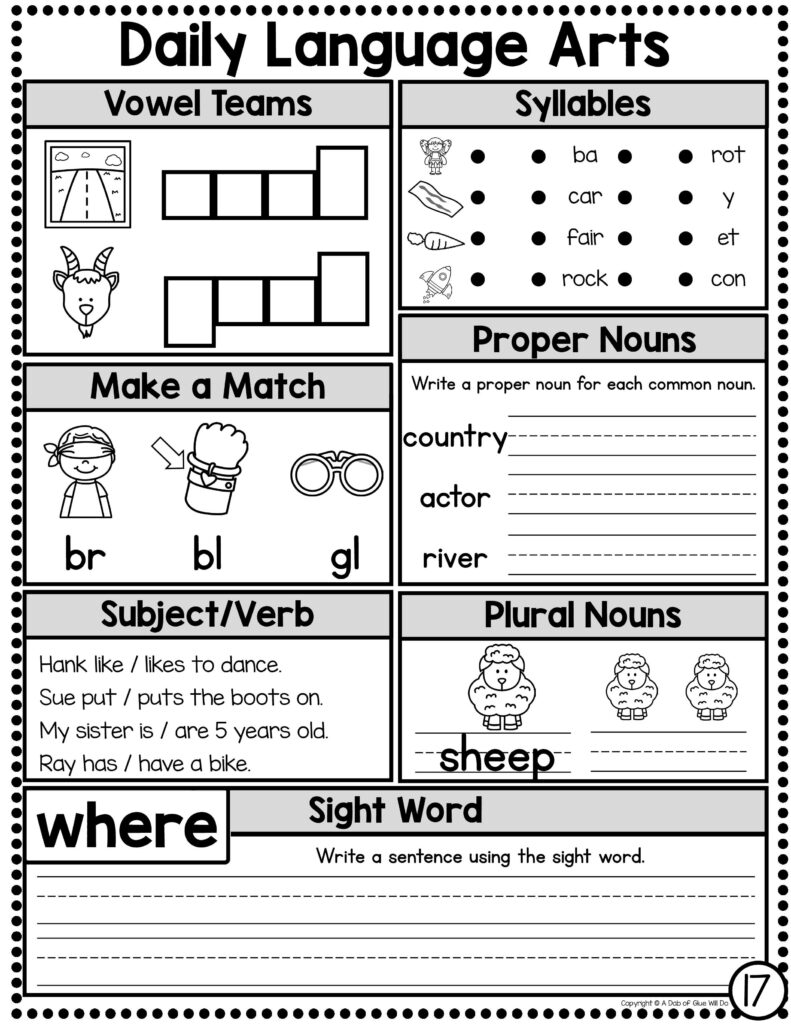 February Daily Literacy Review Journal for First Grade - A Dab of Glue ...