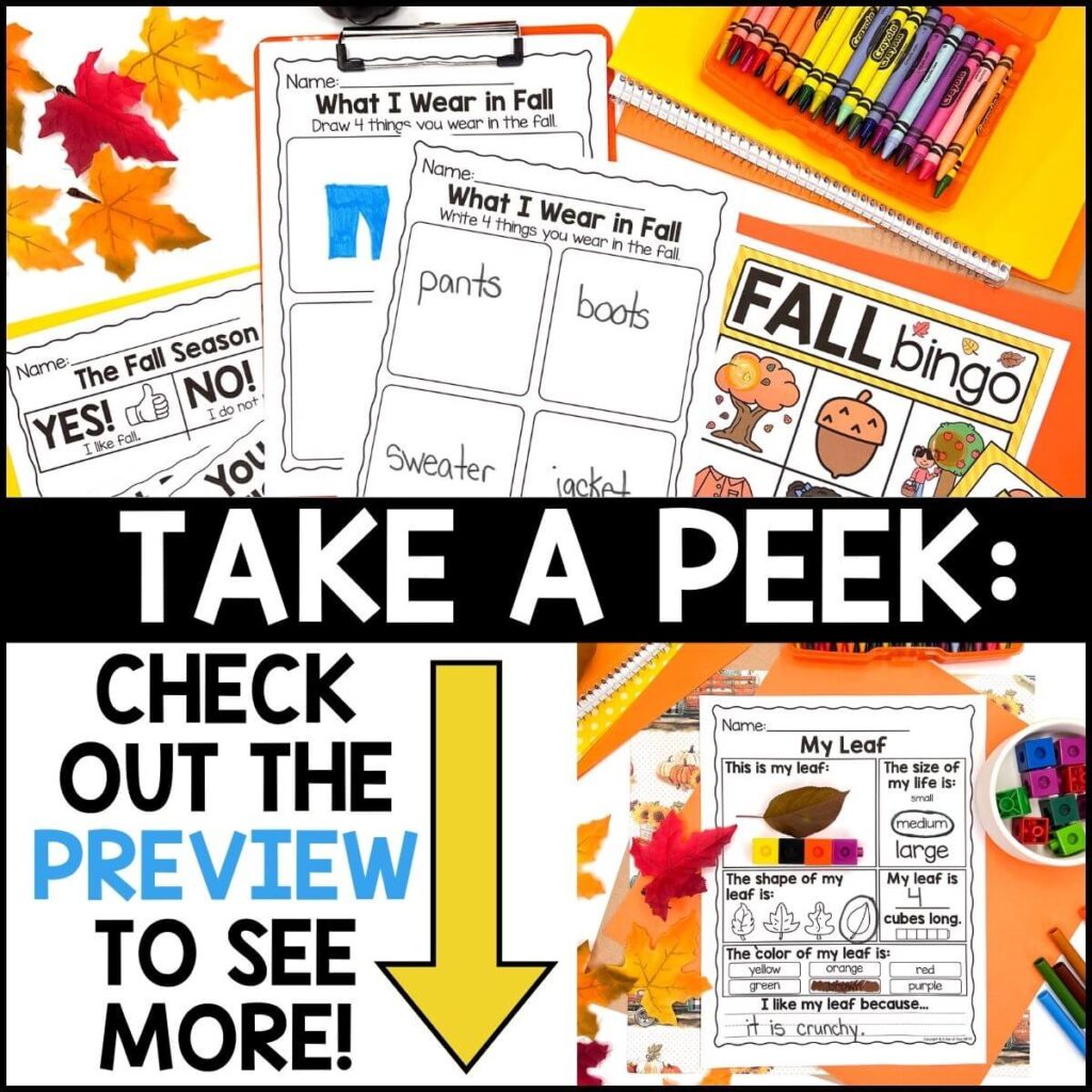 Fall Season Unit for Kindergarten - A Dab of Glue Will Do