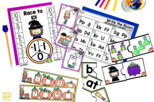 Kindergarten October-themed Math and Literacy Centers